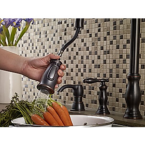 Pfister Hanover Kitchen Faucet with Pull Down Sprayer and Soap Dispenser, 2-Handle, High Arc, Tuscan Bronze Finish, F5314HNY
