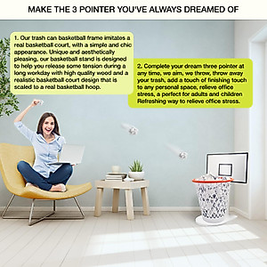 Basketball Trash Can,Trash Can Holder Wastebasket Backboard (Including 1pc Basketball Trash Can),White Wooden Basketball Garbage Can,Trash Can Basketball Hoop for Bedroom Office Kitchen Living Room