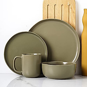 Stone Lain Tom Stoneware Reactive Glaze Dinnerware Set, 16-Piece Service for 4, Olive
