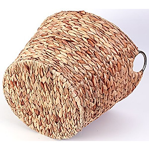 Vintiquewise Large Round Water Hyacinth Wicker Laundry Basket with Metal Handles