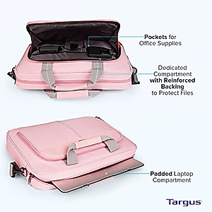Targus 15-16 Inch Classic Slim Laptop Bag, Pink - Ergonomic Briefcase and Messenger Bag - Spacious Foam Padded Laptop Bag for 16" Laptops and Under (TCT027US)