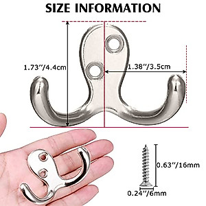 40 Pcs Heavy Duty Double Prong Coat Hooks Wall Mounted with 80 Screws Metal Retro Double Hook Utility Hook Rustproof Hardware Wall Hook for Coats, Scarves, Bags, Key, Towel, Hats, Mugs (Silvery)