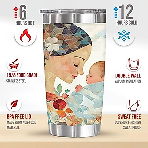 FOCIUZTA 20oz Low-Poly Floral Art Design with Maternal Love Theme Tumbler with Lid, Travel Coffee Cup, Ideal for Easter, Mother Day, and Birthday Gifts