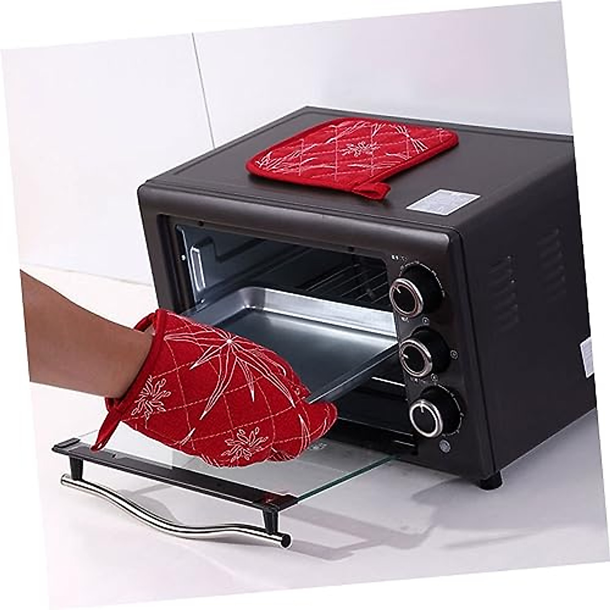 Didiseaon 4 Sets Gloves Set Mitts mitt for Oven Kitchen Counter mat Pot Holders Silicone BBQ Grill Gloves red Suit Microwave Oven Mitt Baking Mitt Mitt Grill Rack Mittens