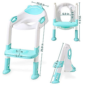 Potty Training Seat with Step Stool Ladder,SKYROKU Potty Training Toilet for Kids Boys Girls Toddlers-Comfortable Safe Potty Seat with Anti-Slip Pads Ladder (Blue)