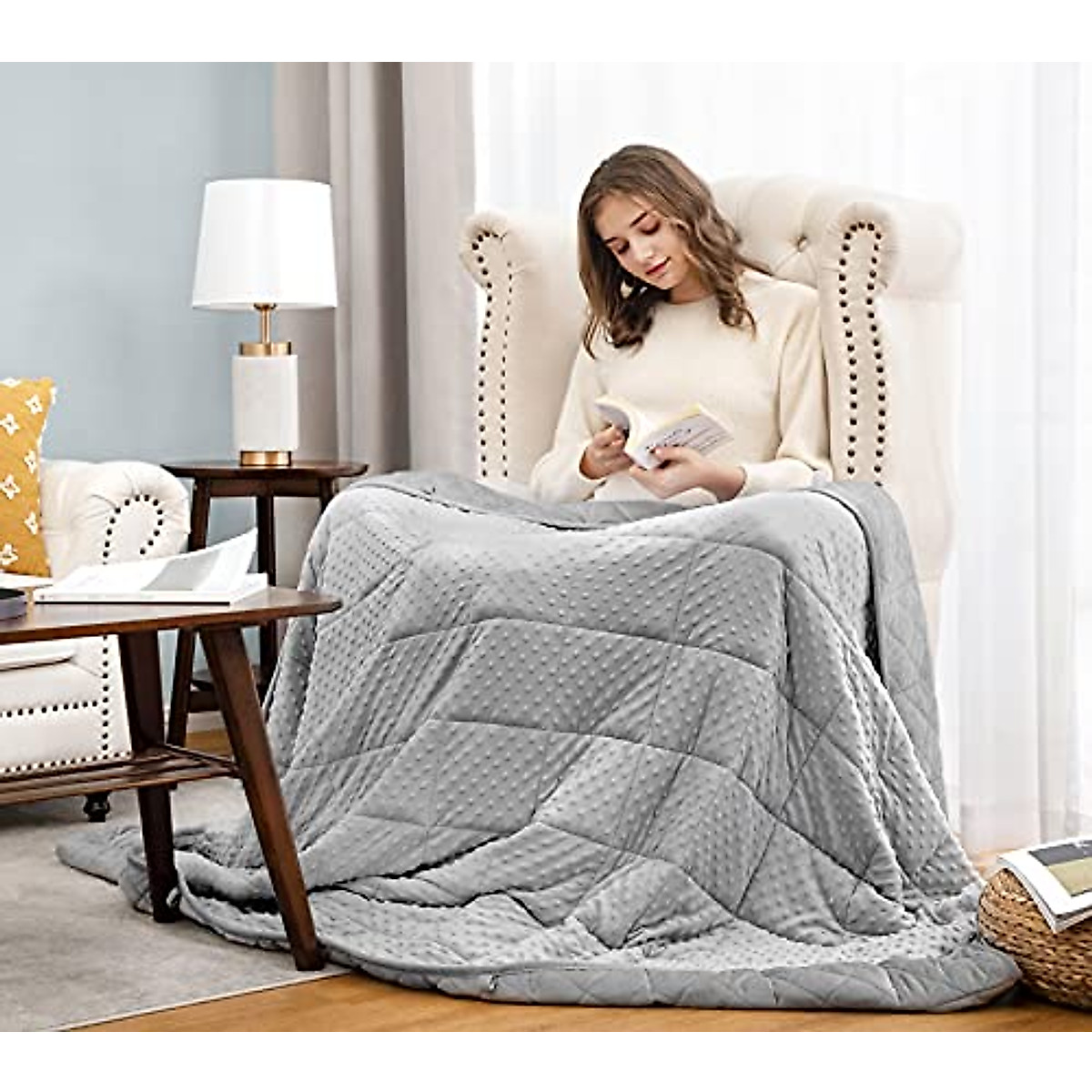 Angelhood Weighted Blanket Adult (20 lbs, 60x80 Inches, Queen or King Size Bed),Oeko-Tex Certified Minky Weighted Blanket Warm Luxury,Heavy Weighted Blanket with Premium Glass Beads