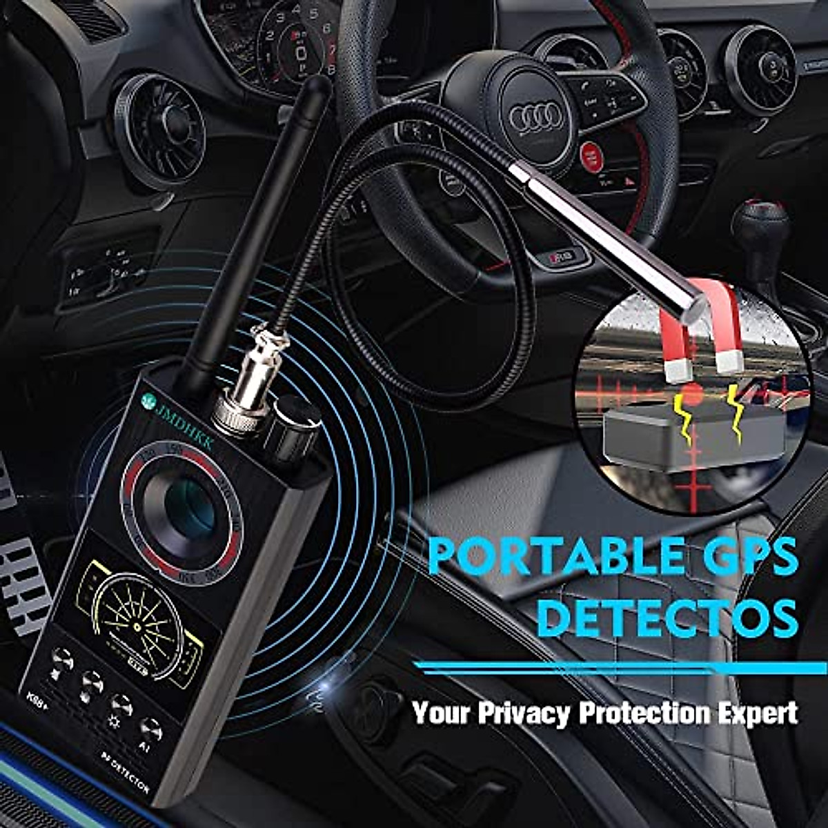 JMDHKK Anti Spy RF Detector Bug Detector, Camera Finder Scanner, GPS Tracker Detector, Find and Locate Eavesdropping Device Auto Scan 4-in-1 Detector