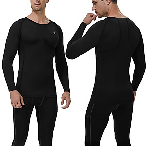 Runhit Long Sleeve Compression Shirts for Men (3 Pack) Athletic Workout Quick Dry Base Layer Shirt (XL,Black,Blue,Gray)