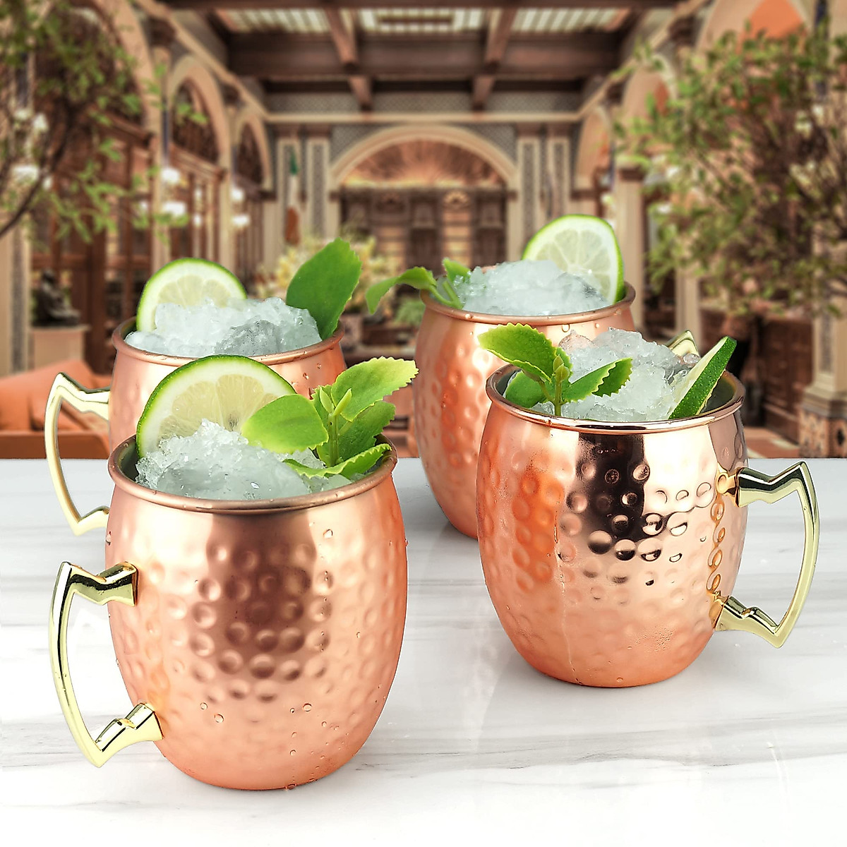 PG Bundle #17-6PC Cocktail Stainless Steel Shaker Set with Set of 4 Moscow Mule Hammered Cups