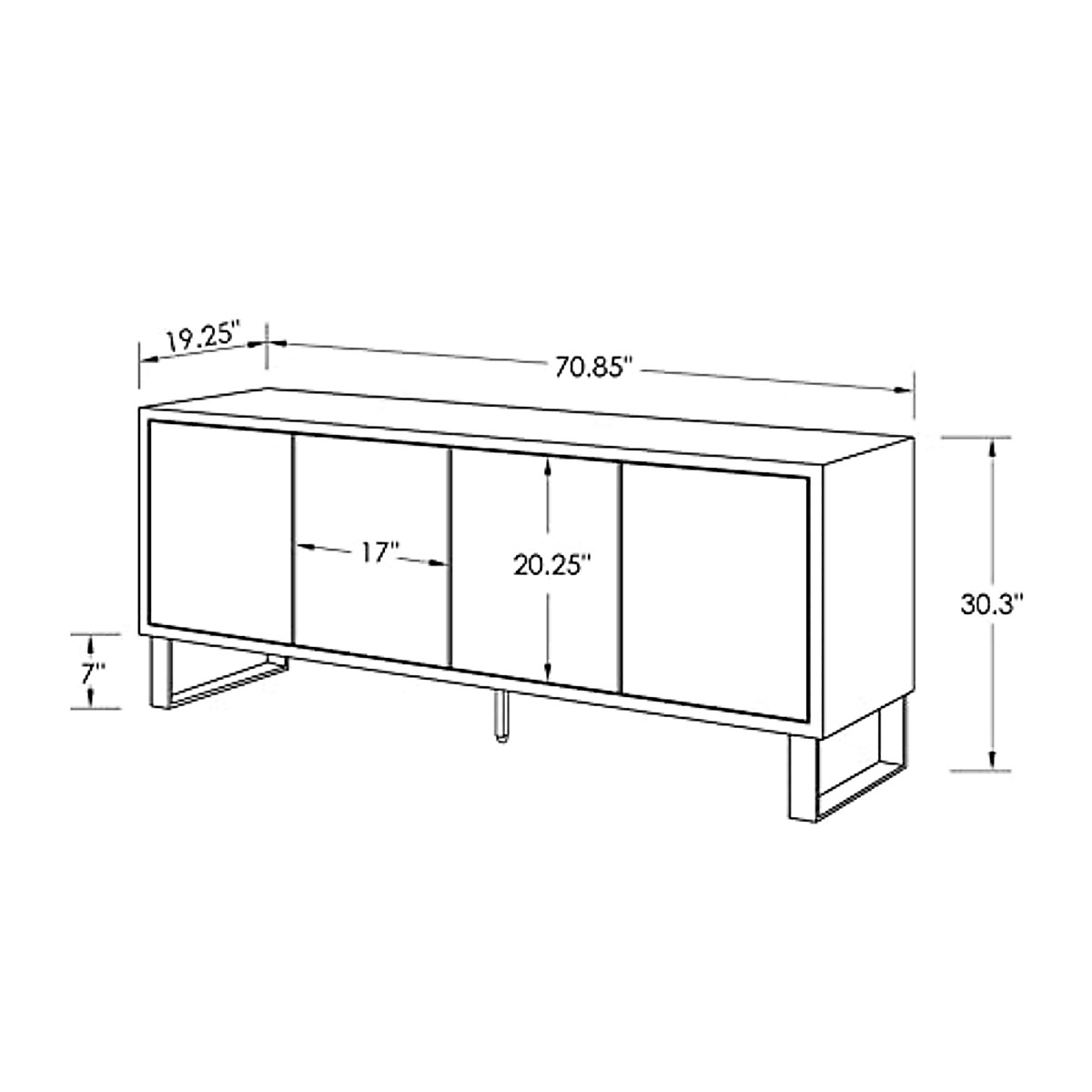 Zuri Furniture Modern Neve Sideboard in White High Gloss Lacquer with Polished Stainless Steel Legs