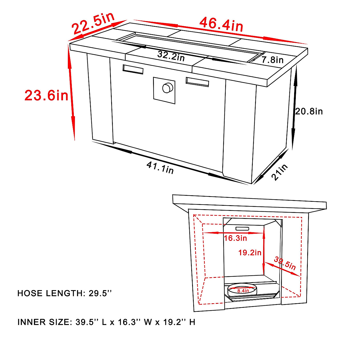 VEIKOUS 46'' Outdoor Rectangle Propane Gas Fire Pit Table with Lid, Cover, Free Lava Rocks and Stone Finish Design, 50000 BTU Stainless Steel Burner and Hose