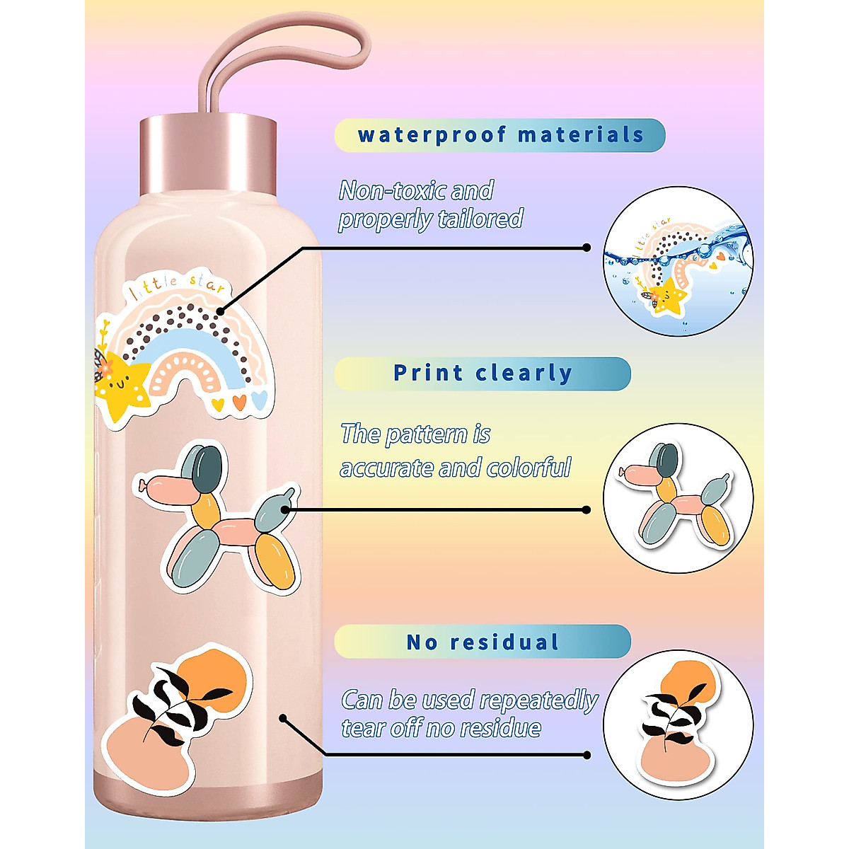 Benresive 300 Pcs Cute Stickers for Teens, Water Bottle Stickers, Preppy Boho Aesthetic Sticker Packs, Vinyl Waterproof Scrapbook Laptop Bulk Stickers for Adults Girls Kids