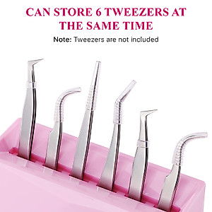 Pretty memory Lash Tweezer Holder 6 Holes Tweezer Holder for Eyelash Extensions Tweezer Stand Display Storage Eyelashes Extension Supplies Lash Accessories Tools, Pink