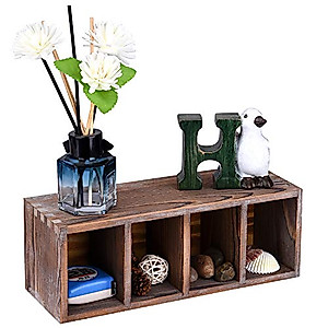 WuGeShop Wood Remote Control Holder 4 Compartments, Rustic Wooden Table TV Remote Caddy, Multi-use Desktop Remote Storage Organizers for Controller, Pencils, Pens, Phones