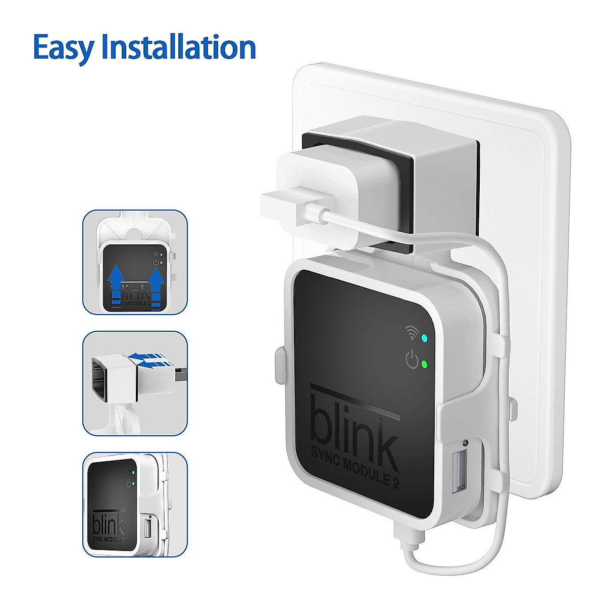 Outlet Wall Mount for Blink Sync Module 2,Simple Mount Bracket Holder for All-New Blink Outdoor and All-New Blink Indoor Home Security Camera with Easy Mount Short Cable（White,1pack）