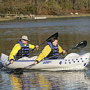 Sea Eagle SE370SK_P 3 Person Blow Up Inflatable Lightweight Rugged Portable Sport Tandem Kayak Canoe Including Back Seats and Bag, White/Blue
