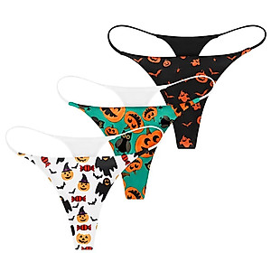 ETAOLINE Women's Thong Bikini Cheeky Bottom Solid G String Panties (Halloween, X-Large)