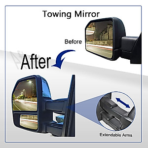 WLLW Towing Mirrors fit for Ford F150 Pickup Truck 2015 2016 2017 2018 2019 2020 Power, Heated, Turn Signal, Temperature Sensor, Puddle Lights, Spot Auxiliary Lamp, 22-Pin Plug