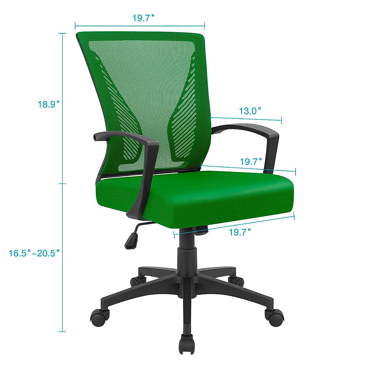 Furmax Office Chair Mid Back Swivel Lumbar Support Desk Chair, Computer Ergonomic Mesh Chair with Armrest (Green)