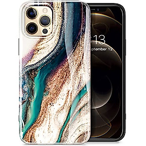 GVIEWIN for iPhone 12 Case and iPhone 12 Pro Case 6.1 Inch 2020, Marble Parttern Ultra Slim Thin Glossy Soft Durable TPU Shockproof Scratch-Proof Phone Protective Covers for Women (Drift Sand/Brown)