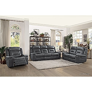 Homelegance Darwan 88" Leather Gel Double Reclining Sofa, Dark Gray