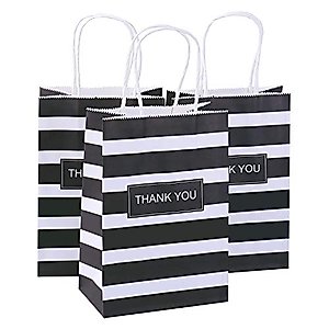 Ronvir 50pcs Thank You Paper Bags - 5.25x3.25x8 Inches Small Black And White Gift Bags For Party Favor, Business, Wedding, Birthday, Shopping