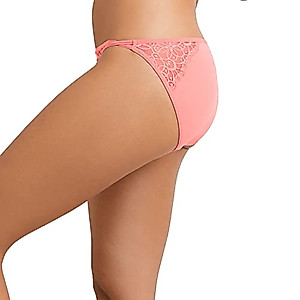 Maidenform String Panties with Lace Accents, Bikini Underwear for Women, 3-Pack, Coral/Navy Eclipse/Black, X-Large