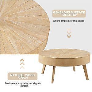 Gexpusm 2-Piece Solid Wood Coffee Table Set, Rustic Round Farmhouse End Tables for Living Room, 31x31x16 in, Light Brown