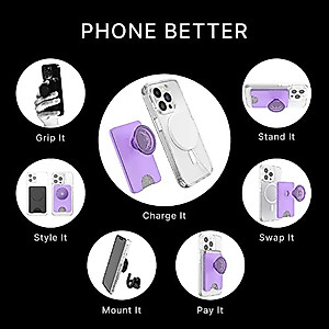 PopSockets Phone Wallet with Expanding Grip, Phone Card Holder, Wireless Charging Compatible, Wallet Compatible with MagSafe - Lavender