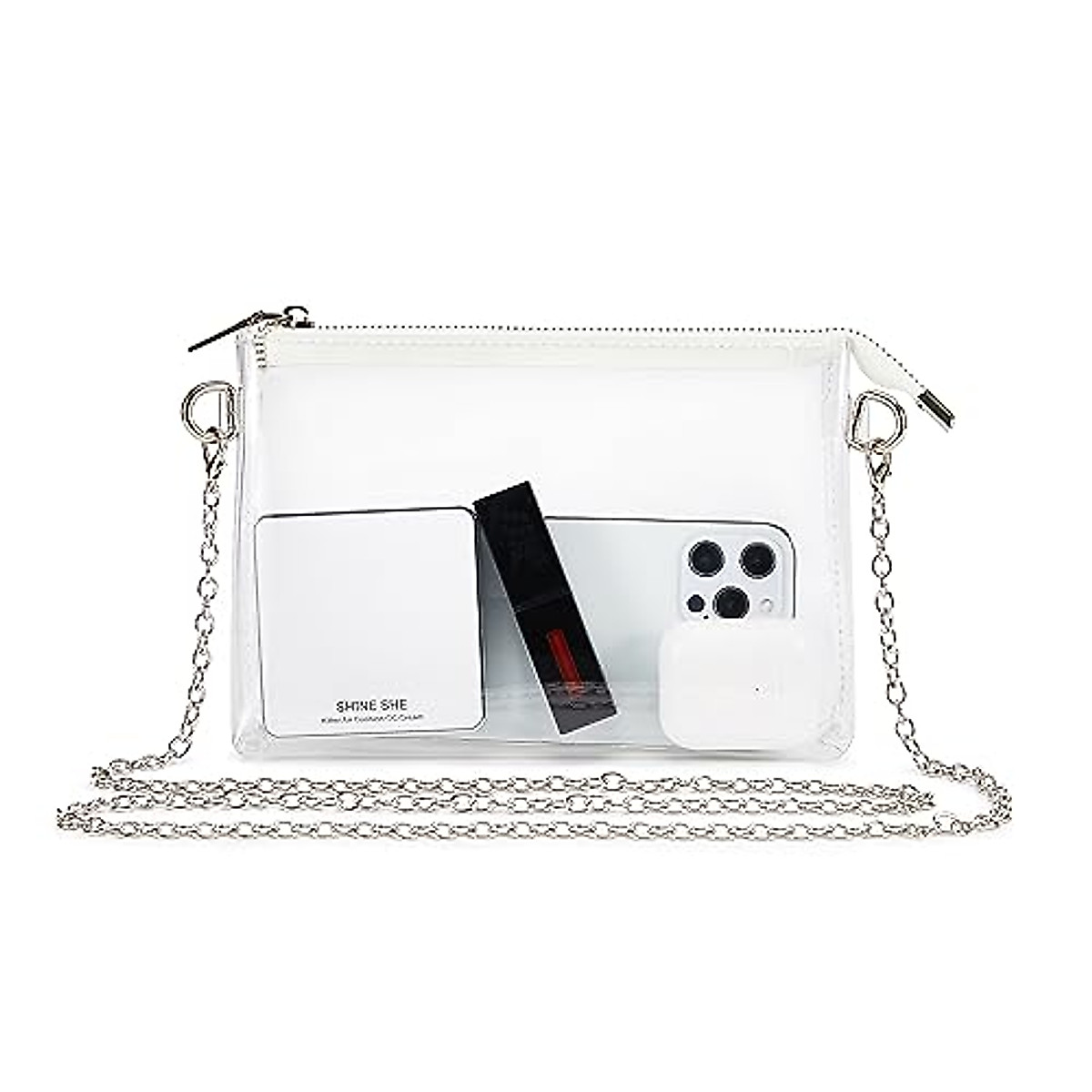 COZYOFFI Clear Purse for Women Stadium Approved Transparent Crossbody Bag for Concert Sports (Silver)