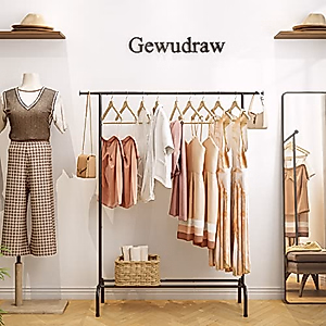 Gewudraw Clothes Rack, Metal Clothing Garment Rack, Extendable Freestanding Closet Wardrobe Rack Simple Clothing Organizer for Hanging Clothes