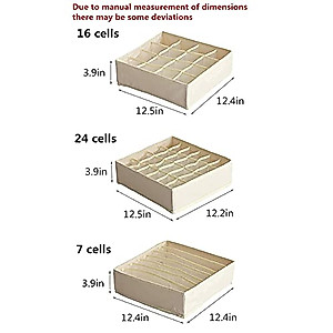 3 Pack Foldable Drawer Organizers ,Socks and Underwear Organizer , Storage Box for Clothes, Handkerchiefs, Ties and Bras (apricot)