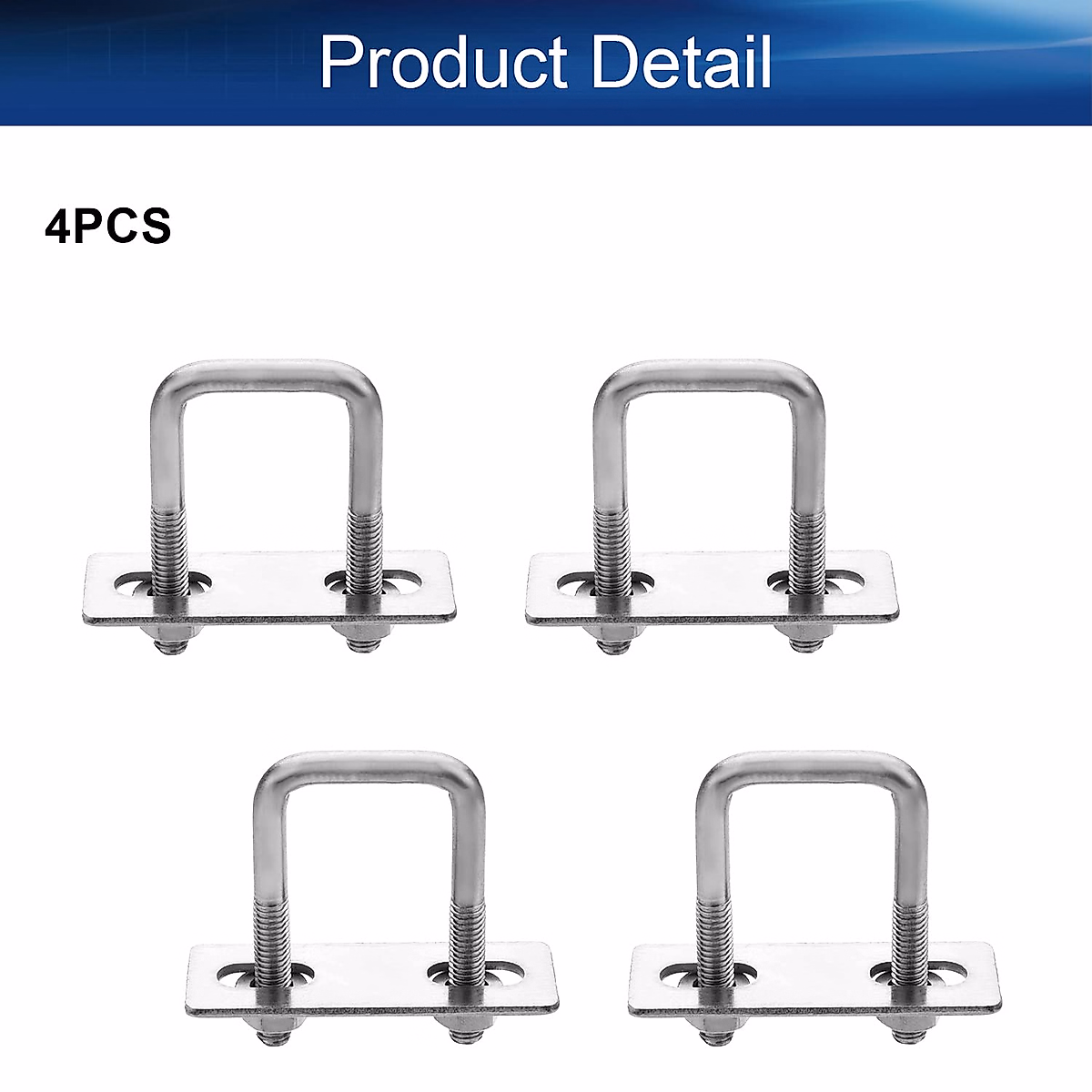 Yinpecly 4Pack Square U-Bolts 1"(25mm) Inner Width 304 Stainless Steel U-Bolts M6 with Washers and Nuts for Automobiles Trailer, Ski Boat, or Sailboat Trailer, M6x25x50mm