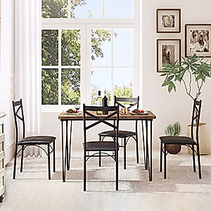 VECELO Kitchen Dining Room Table Set for Dinette, Breakfast Nook, 4 PU Metal Frame Chairs,Rectangular, Brown