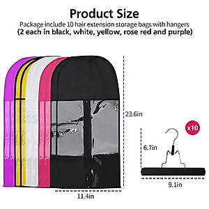 Hair Extension Storage Bag, 5 Pack /10 Pack/ 20 Pack Hair Extension Holder with Hanger, Strong Portable Hair Extension Hanger, Dustproof Portable Suit with Transparent Zip Up Closure, for Store Style Human Hair(10pcs Hair Storage Bag)