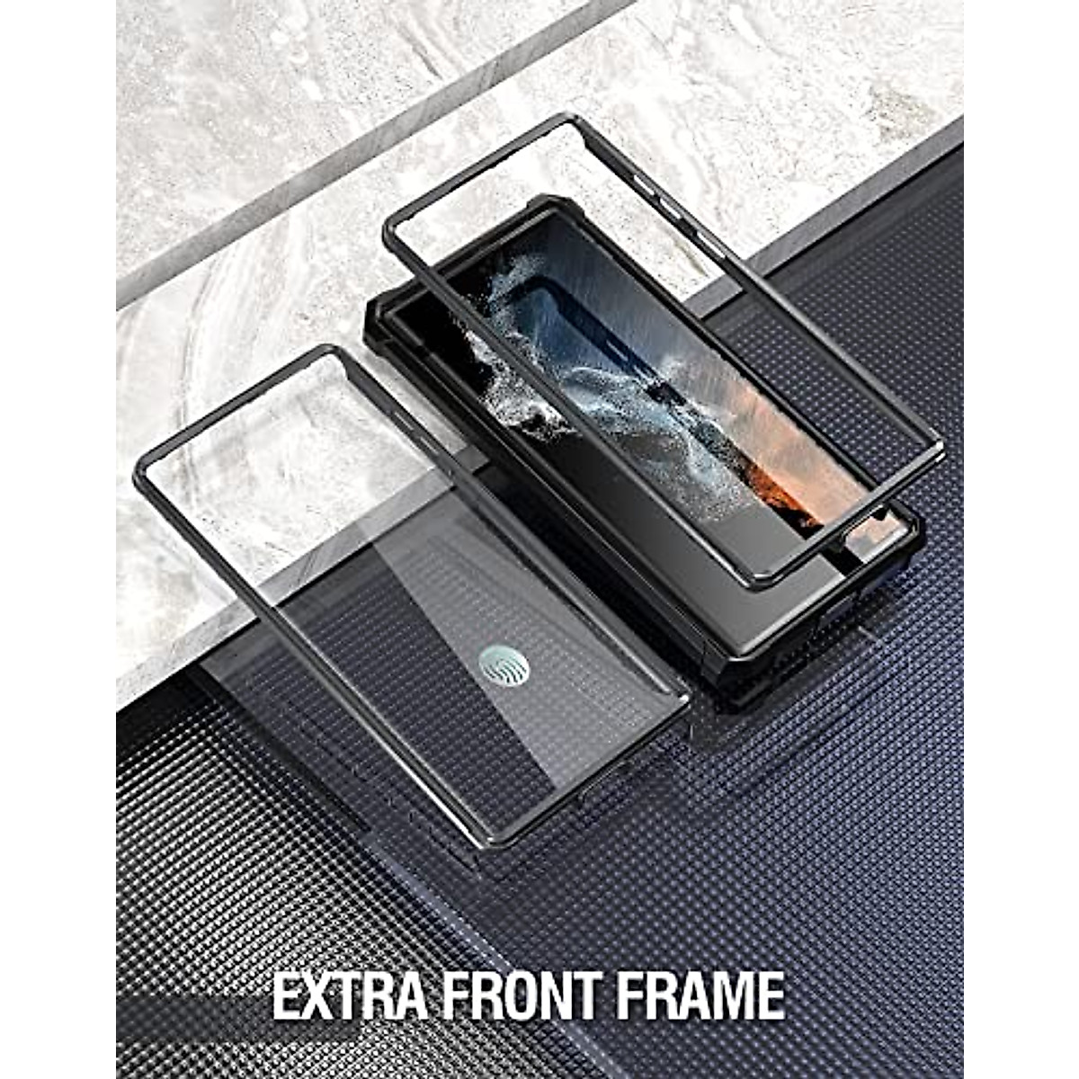 Poetic Guardian Case [6FT Mil-Grade Drop Tested] Designed for with Samsung Galaxy S22 Ultra 5G 6.8" (2022), Built-in Screen Protector Work with Fingerprint ID, Full Body Shockproof Case, Black/Clear