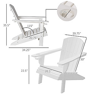 Outsunny Adirondack Chair with Cup Holder, All Weather Patio Chair HDPE Lounger, Fire Pit Seating High Back and Wide Seat for Outdoor, Backyard, Garden, Deck, Lawn, White