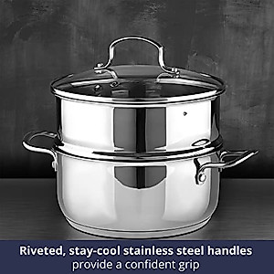 Bergner - Essentials - 2.6 Quart Stainless Steel Soup Pot with Vented Tempered Glass Lid and Steamer Insert - Induction Safe Cookware - Suitable for All Stove Types