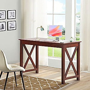 MINOSYS Writing Desk – 43.3” Computer Desk for Home Office, Sturdy Wooden Grain Work Desk with X Frame, Console Table for Living Room, Entryway, Study Room, Sofa, Cherry Color Farmhouse Desk.