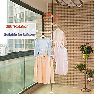 Hershii Portable Indoor Garment Coat Drying Rack Free Standing Coat Stands Clothes Storage Hanger Telescopic Tension Pole DIY Floor to Ceiling Lundry Racks Organizer, Height Adjustable - Ivory