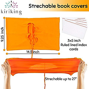 Stretchable Book Covers for Hardcover Books up to 9 x 11 Inches, Ruled Lined Index Card Included, Easy to Put on Stretch Fabric Covers Dustproof Waterproof Windproof,6 Pack
