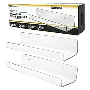 Acrylic Floating Shelves - Premium Grade 97% Clear Acrylic Wall Shelf, Displaying Great Moments On Picture Ledge Shelf, Vinyl Record Wall Mount Shelves, Clear Book Shelves, 50% Thicker. (Set of 2)