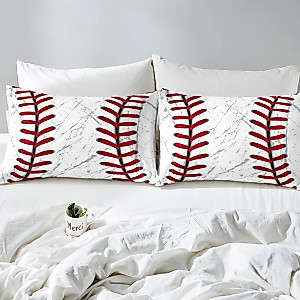 Erosebridal Baseball Bed Sheets for Boys,Red White Baseball Sheet Set for Kids,Grunge Ball Print Bedding Set,Sports Game Fitted Sheet + Top Sheet Soft + 2 Pillowcases Wrinkle Free,Full Size