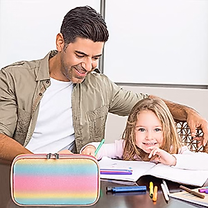 VASCHY Pencil Case, Large Capacity Pen Holder Pouch with Double Zippers Multi Compartments Easy Organized Mesh Pockets Rainbow