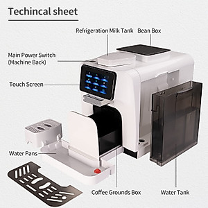 Mcilpoog WS-T6 Super Automatic Espresso Coffee Machine with Milk Jug, Built-in Small Refrigerator, Controlled by WIFI Connection (White)