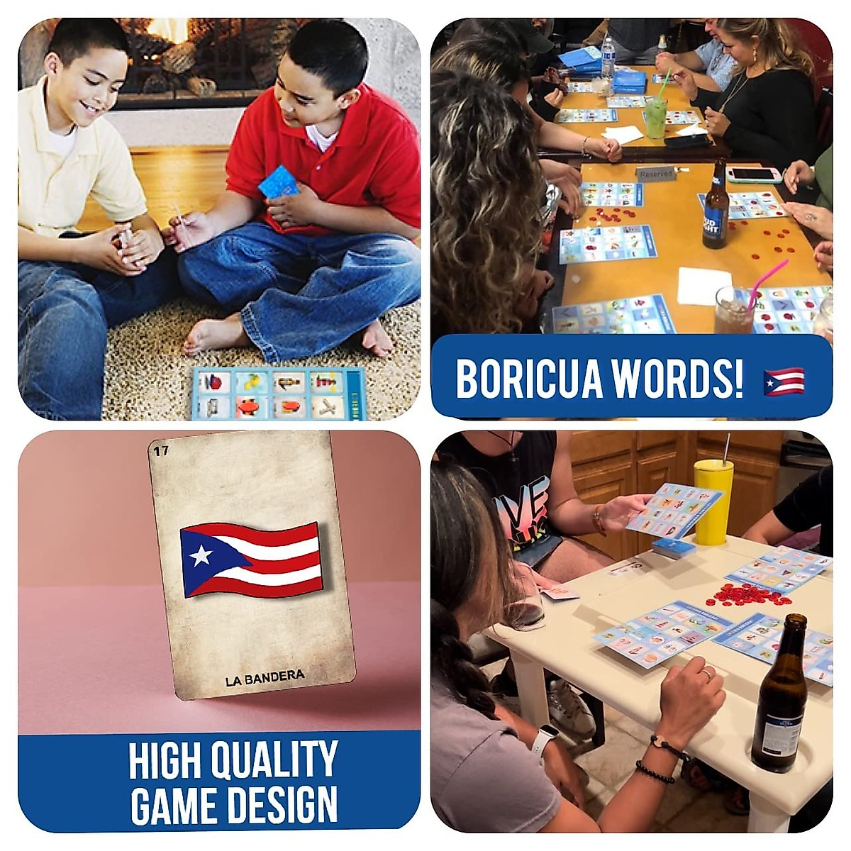 SJ Entertainment Puerto Rico Bingo Loteria Boricua - Millennial Bilingual Puerto Rican Game - Bingo Twist with PR Cards - Party Game with Translation