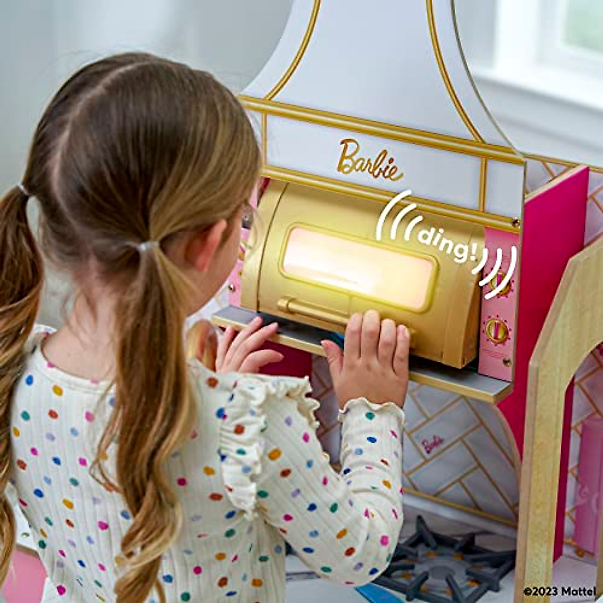 KidKraft Cook with Barbie™ Wooden Play Kitchen with Lights, Sounds, Water-Reveal Food and 30 Accessories