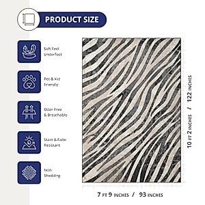 Abani Terra Area Rug for Living Room, Bedroom - Zebra Pattern - Black Cream - 8' x 10' - Durable & Easy to Clean