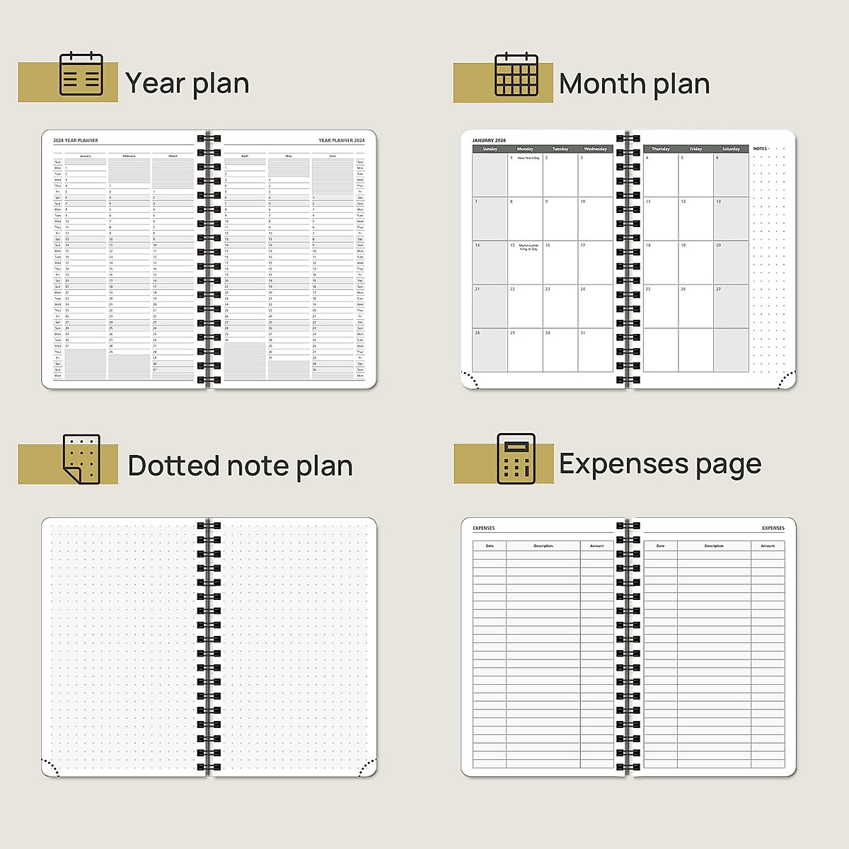 POPRUN 2024 Weekly Planner Spiral Bound - Hourly Schedule & Vertical Weekly Layout - 2024 Planner for Time Management,6.5" x 8.5"- Monthly Tabs, Pen Holder, Leather Soft Cover - Pacific Green