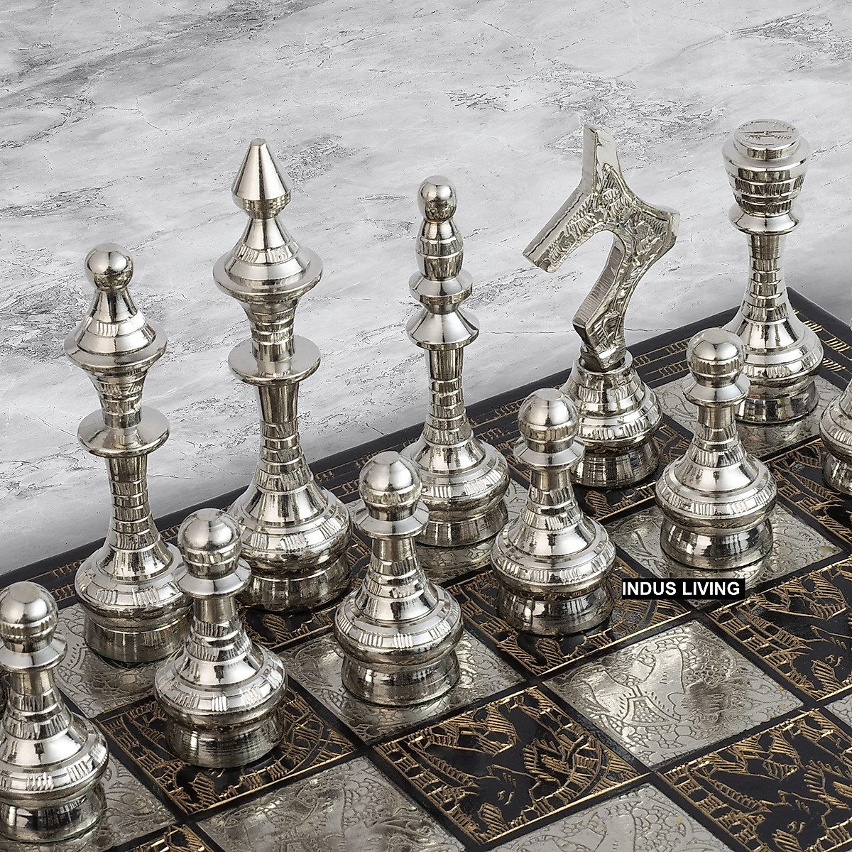 Luxury & Decorative Premium Chess Board Game Set | 12 x 12 Inches | Black & Silver | Collectible & Handmade Chess Set for Professionals & Adult for Tournament/for Gifting by INDUS LIVING